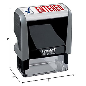 Trodat Stamp 4912 Office Printy with English Text ENTERED – Self Inking, Red and Blue Ink, Impression Size 3/4" x 1-7/8"