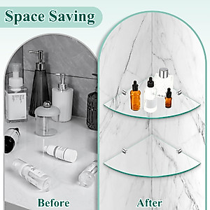 Crowye 2 Pack Glass Corner Shower Shelves 2 Tier Shelves Shower Caddy Shelf Wall Mounted Shelves for Inside Shower with Aluminum Brackets for Shampoo and Soap Organizer