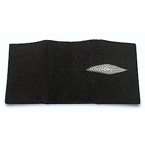 Black Genuine Stingray Skin Trifold 9 Card Leather Handmade Wallet