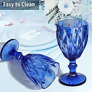 Blue Glasses Goblets, Drinkware 12 Ounce Water Glasses Wine Glasses Set of 6.Great for Party,Wedding