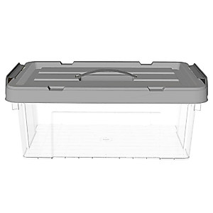 Cetomo 20L*6 Plastic Storage box, Tote box,Transparent Organizing Container with Durable gray Lid and Secure Latching Buckles, Stackable and Nestable,6Pack