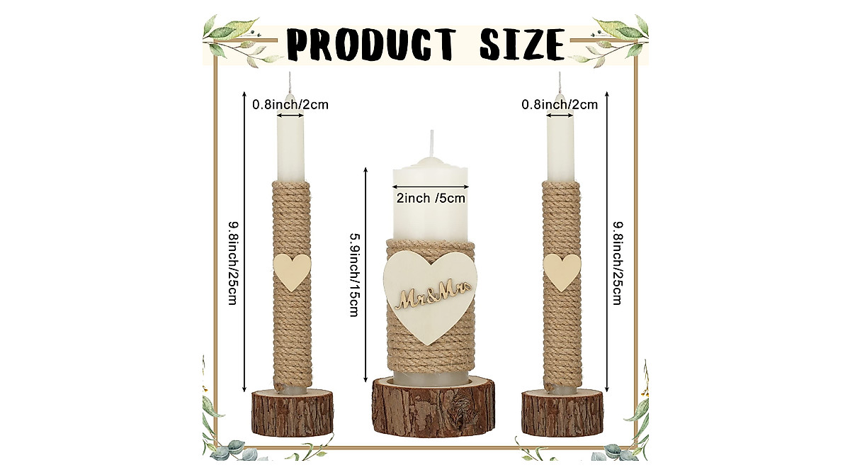 Rustic Unity Candles Set for Weddings - Romantic Decor