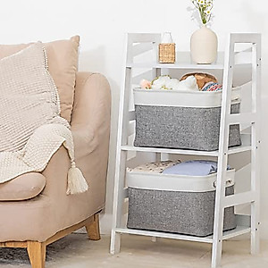 Araierd Storage Baskets for Shelves, Fabric Closet Storage Baskets Flodable Storage Baskets for Organizing Clothes, Toys, Rectangular(15" x 11" x 9.5" -Pack of 4)(White&Grey)