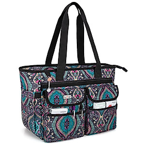 LoDrid Nurse Tote Bag with Bottom Padded Pad, Nurse Bags and Totes for Work, with Separated Storage Laptop Layer (up to 15.6 Inch), Nurse Bag with Large Compartment, Totem, Bag Only