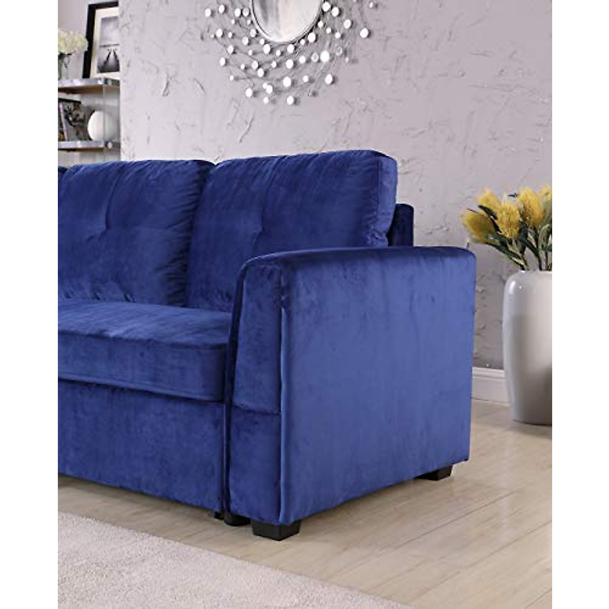 Velvet Storage Reversible Sectional Sofa bed Sleeper Velvet Chaise Storage Reversible Sofa Bed Sleeper Sectional, 91", Blue