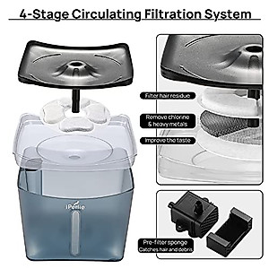 iPettie Kamino Pet Water Fountain, 101oz/3L, Ultra-Quiet Automatic Cat Water Dispenser with LED Light & Water Level Window, Auto Power Off USB Pump & Dual Filters for Cats and Dogs, Translucent Blue