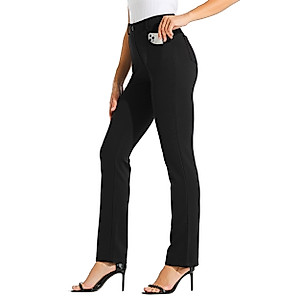 Willit 33" Women's Yoga Dress Pants Straight Leg Work Slacks Stretchy Office Casual Pants 4 Pockets Belt Loops Black XXL