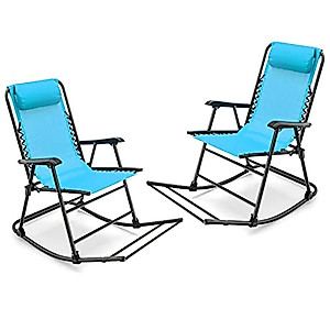 PDGJG 2 Piece Patio Camping Rocking Chair Folding Rocking Chair Footrest