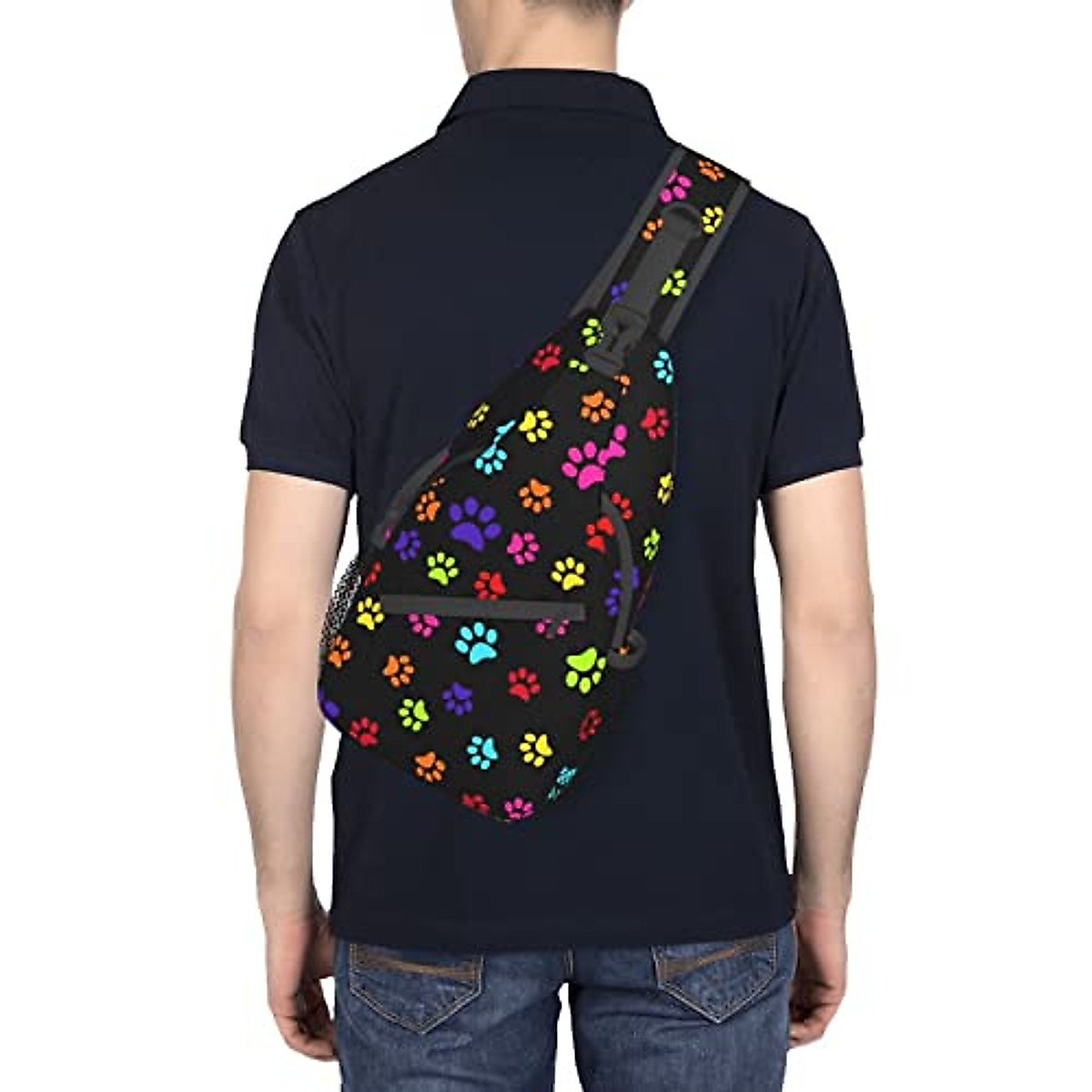 LAKUERVI Paws Chest Sling Bag Seamless Pattern With Colorful Dog Paws Crossbody Shoulder Backpack Adjustable Lightweight Animal Footprints Travel Hiking Casual Daypack for Men Women