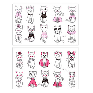 Temporary Tattoos for Girls Kids Women(180pcs), Konsait Cute Kitty Cat Tattoos Waterproof Body Art Sticker Great Birthday Party Favors Kids Party Accessories Goodie Bag Stuffers Party Fillers Gift