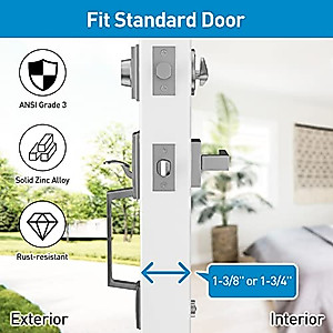 HOSOM Front Door Handle Set, Exterior Door Lock Set with Deadbolt, Single Cylinder, Reversible for Right and Left Handed Doors, Satin Nickel