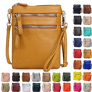 Solene Women's Faux Leather Organizer Multi Zipper Pockets Handbag With Detachable Wristlet Crossbody Bag-WU002(Mustard)