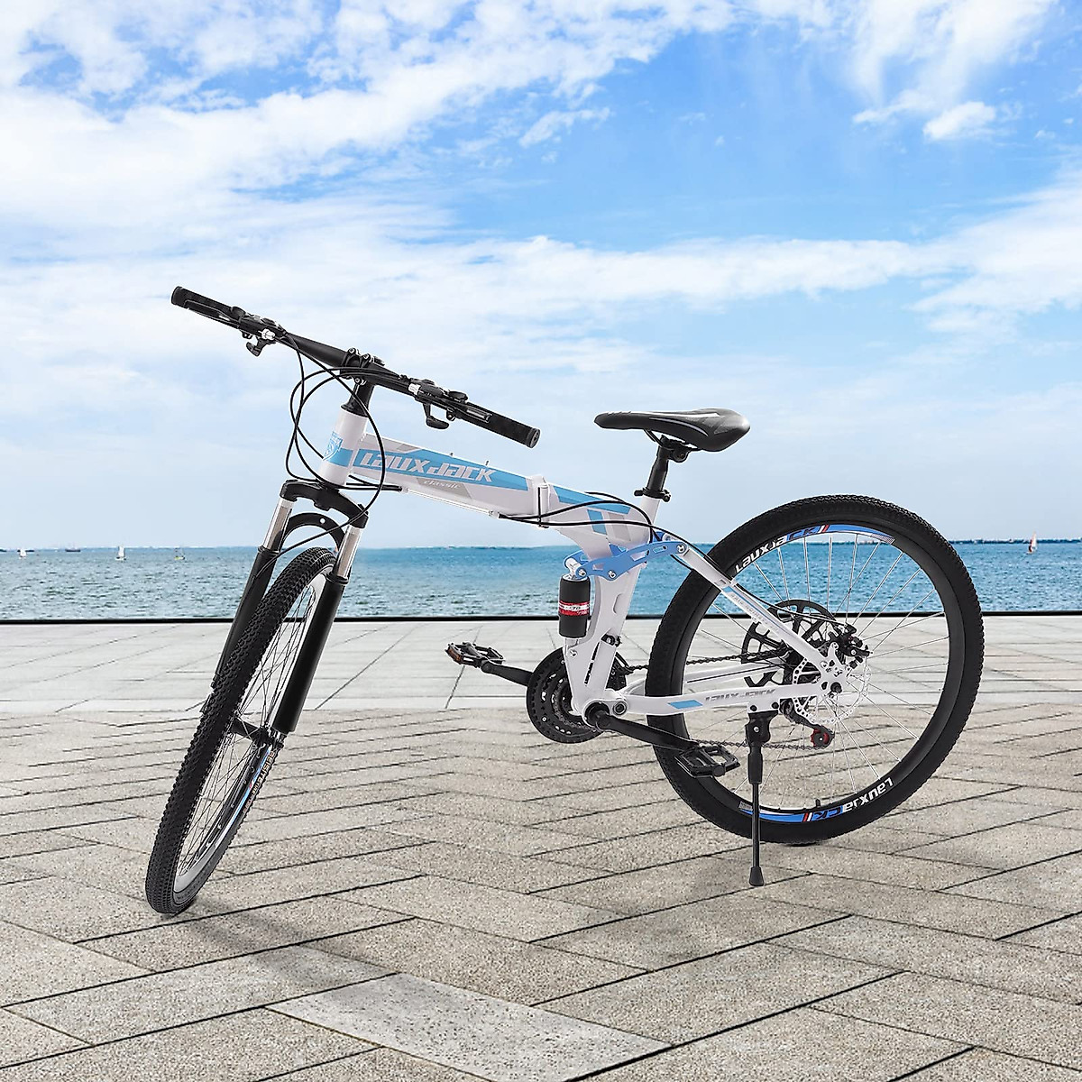 GMSLuu 26 Inch Folding Mountain Bike, 21 Speed Full Suspension High-Carbon Steel MTB Foldable Bicycle, Dual Disc Brake Non-Slip Folding Bikes, Mountain Bicycle for Adults/Men/Women