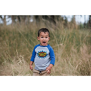 7 ate 9 Apparel Boy's Birthday Two 2 Second 2nd Superhero Blue Raglan 2T