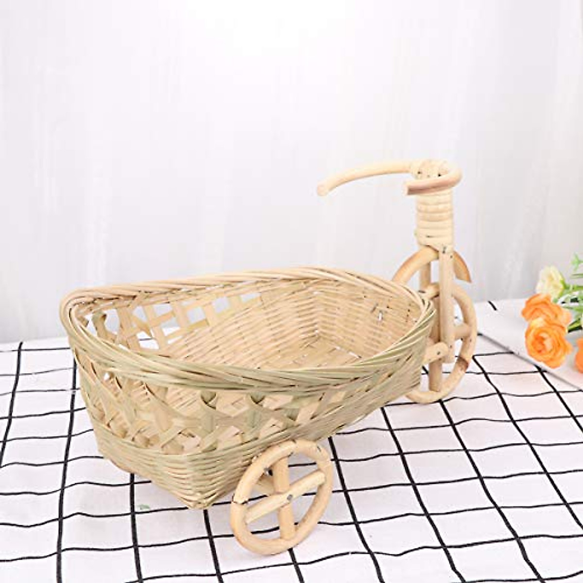 Cabilock Woven Fruit Basket Bamboo Bread Basket Container Bowl Candy Basket Serving Basket Flower Basket Appetizer Tray Storage Basket Tricycle Design for Fruit Snack Nuts Chip