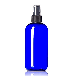 Aromine 8oz Plastic Cobalt Blue Bottles (6 Pack) BPA-Free Squeeze Containers with Spray Cap, Labels Included
