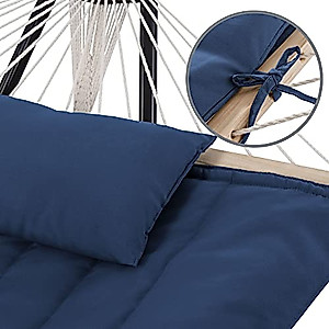 SUNCREAT Hammocks Outdoor Double Hammock with Hardwood Spreader Bar, 475 lbs Capacity, Heavy Duty 15 FT Hammock with Large Soft Pillow, Dark Blue