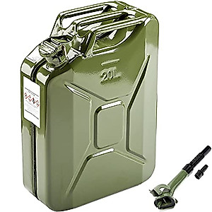 AMZOSS 20L 5 Gallon Metal Gas Can Green with Fuel Can and Spout System, US Standard Cold-Rolled Plate Petrol Diesel Can - Gasoline Bucket (13.78" x 6.5" x 17.91")