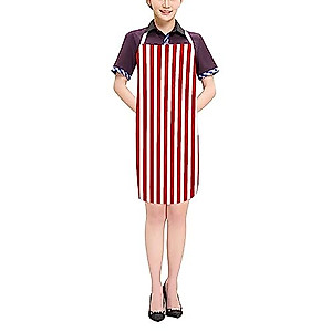 Curdesi Adjustable Bib Apron Vertical Stripe Red White Kitchen Cooking Chef Aprons for BBQ Grilling, Baking