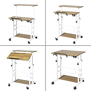 UNICOO Mobile Standing Desk, Portable Standing Desk, Height Adjustable Small Stand Up Desk Converter with Wheels - Ergonomic Rolling Desk Laptop Cart for Home Office - U101-AO