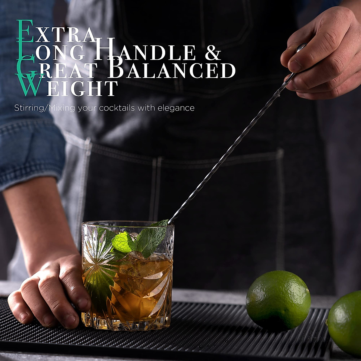 Homestia 2 in 1 Bar Spoon with Muddler, Stainless Steel Cocktail Spoon Long Handle Drink Stirrer, 12" Black Mixing Spoons Muddler Spoon, Extra Long Spoon with Droplet-Shaped Muddler for Cocktails