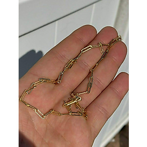 HarlemBling Solid 925 Sterling Silver - 14k Gold Plated - Elongated Rolo Paperclip Necklace - 2.5mm 3mm 4mm - 16-24" - Very In Fashion Ladies Chain - MADE IN ITALY (16, 4mm)