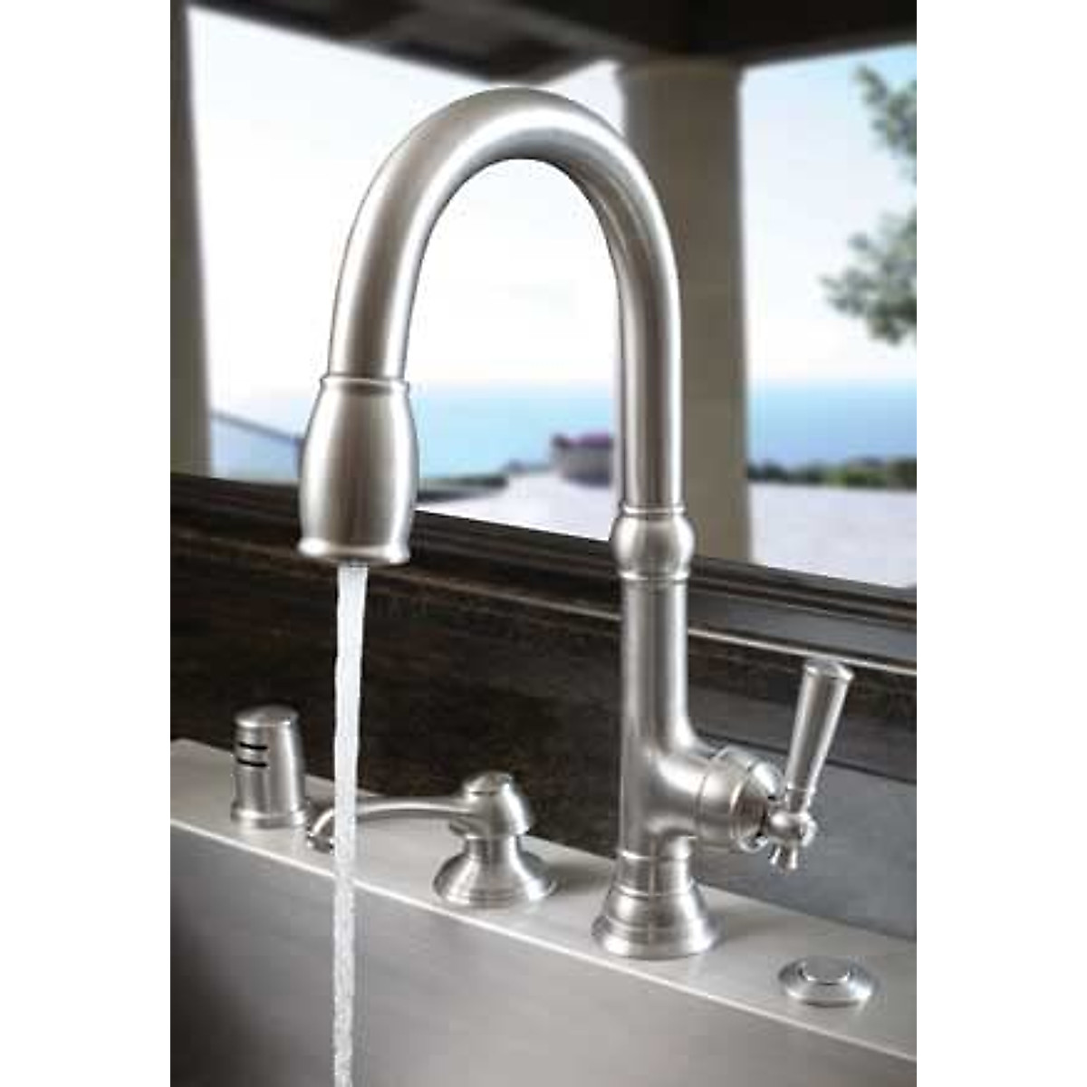 Newport Brass 2470-5103 Jacobean Kitchen Faucet with Metal Lever Handle and Pull, Satin Nickel