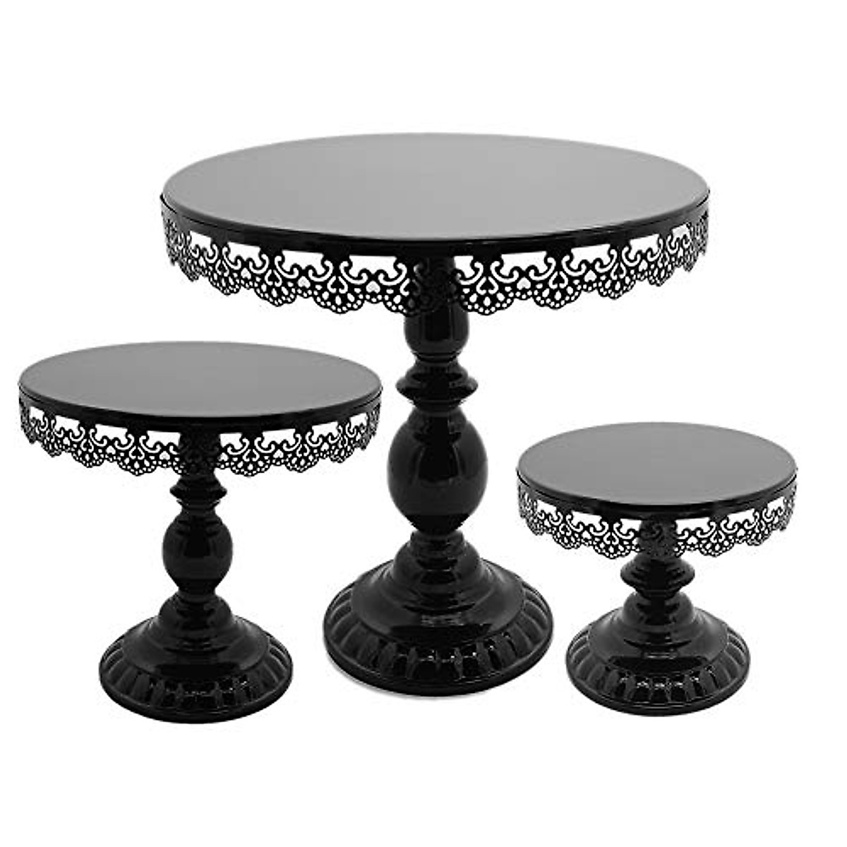 3PCS/Set Baking Paint Cake Stand Round Pedestal Dessert Holder Cupcake Display Rack Birthday Wedding Party Decoration 8 Inch +10 Inch + 12 Inch (Black)