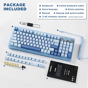YUNZII Keynovo IF98 Pro Tri-Mode Wireless Bluetooth Hot Swappable Gasket Mechanical Gaming Keyboard 98 Key 96% 1800 Layout RGB Backlight for Mac & Win (Gateron G Pro Brown, Wireless Blue)