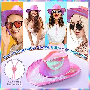 Coume 12 Pcs Neon Sparkly Glitter Cowgirl Cowboy Hat for Women Girl Holographic Cowboy Hat Bulk for Bachelor Halloween Party(Pink,Stylish Style)