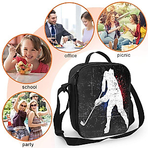 KiuLoam Vintage Ice Hockey Player Kids Small Lunch Box Children's Insulated Lunch Bag with Zipper Shoulder Strap Cooler Lunch Tote for Boys Girl Preschool Office Picnic