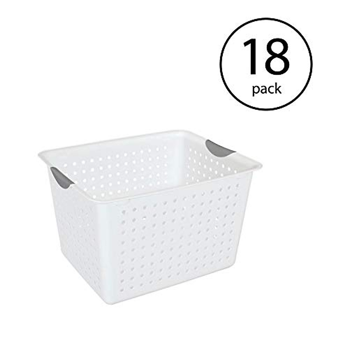 Sterilite Deep Ultra Plastic Multipurpose Storage Bin Home and Office Organizer Basket with Carrying Handles, White (18 Pack)