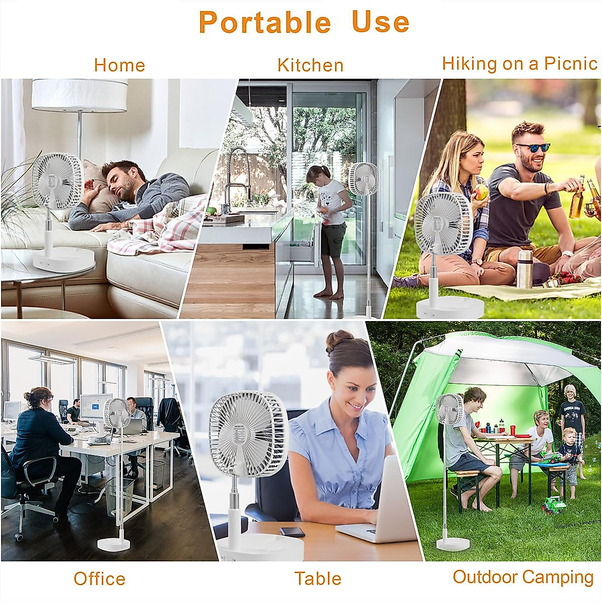 Portable Pedestal Fan - Foldaway Standing Fan Foldable Desk Fan, Use 7200Mah Rechargeable Battery, Remote Control Telescopic 4 Speed Quiet Timer Fan for Home Kitchen Outdoor Camping (Gray)