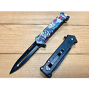 Super Knife 8 inch Joker Harley Quinn Tactical Spring Assisted Folding Pocket Knife EDC Open Blade w/Pocket Clip. 3D Print Handle