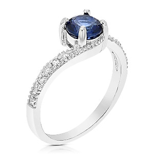 VIR JEWELS 4/5 cttw Created Blue Sapphire Ring .925 Sterling Silver Rhodium Round 6 MM Size 7