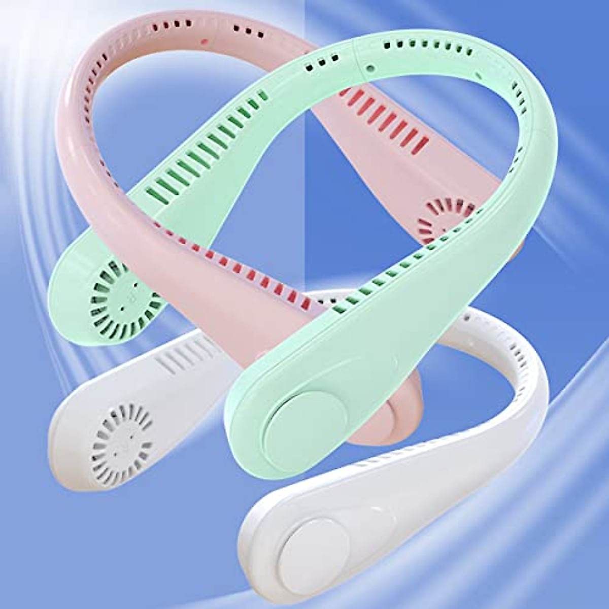 Leafless Hanging Neck Fans - Portable Hands Free Bladeless Fan with 3 Speed Adjustable Strong Wind&No Hair Twisting&Short Charging&Long Use Time for Traveling Outdoor (White), 9.45x6.69x2.4in