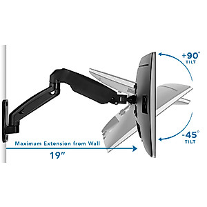 Mount-It! Monitor Wall Mount Arm | VESA Wall Mount Monitor Arm | Full Motion Gas Spring Arm Fits 13 15 17 19 20 22 23 24 27 30 32 Inch Screens with 75 or 100 VESA Patterns | Camper RV Compatible
