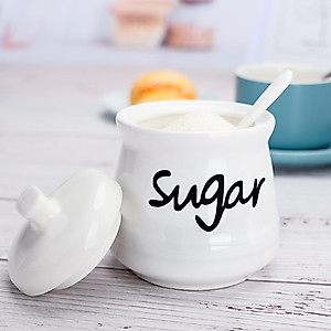 Swetwiny Ceramic Sugar Bowl with Lid and Spoon, 12 Ounces Porcelain Sugar Jar Sugar Dispenser, Sugar Container for Home and Kitchen Decor (White)