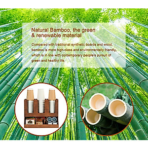 TQVAI Bamboo Coffee Station Organizer, 6 Compartments Condiment Rack Breakroom Accessories Caddy for K Pods, Snack, Tea Bags, Disposable Cups, Retro Brown