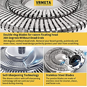 VRMETA Men's Electric Shaver Replacement Heads 5D Sharp Stainless Steel Head Shaver Replacement Heads Floating Shaver Blades for Electric Rotary Shaver (5 Heads (Black)