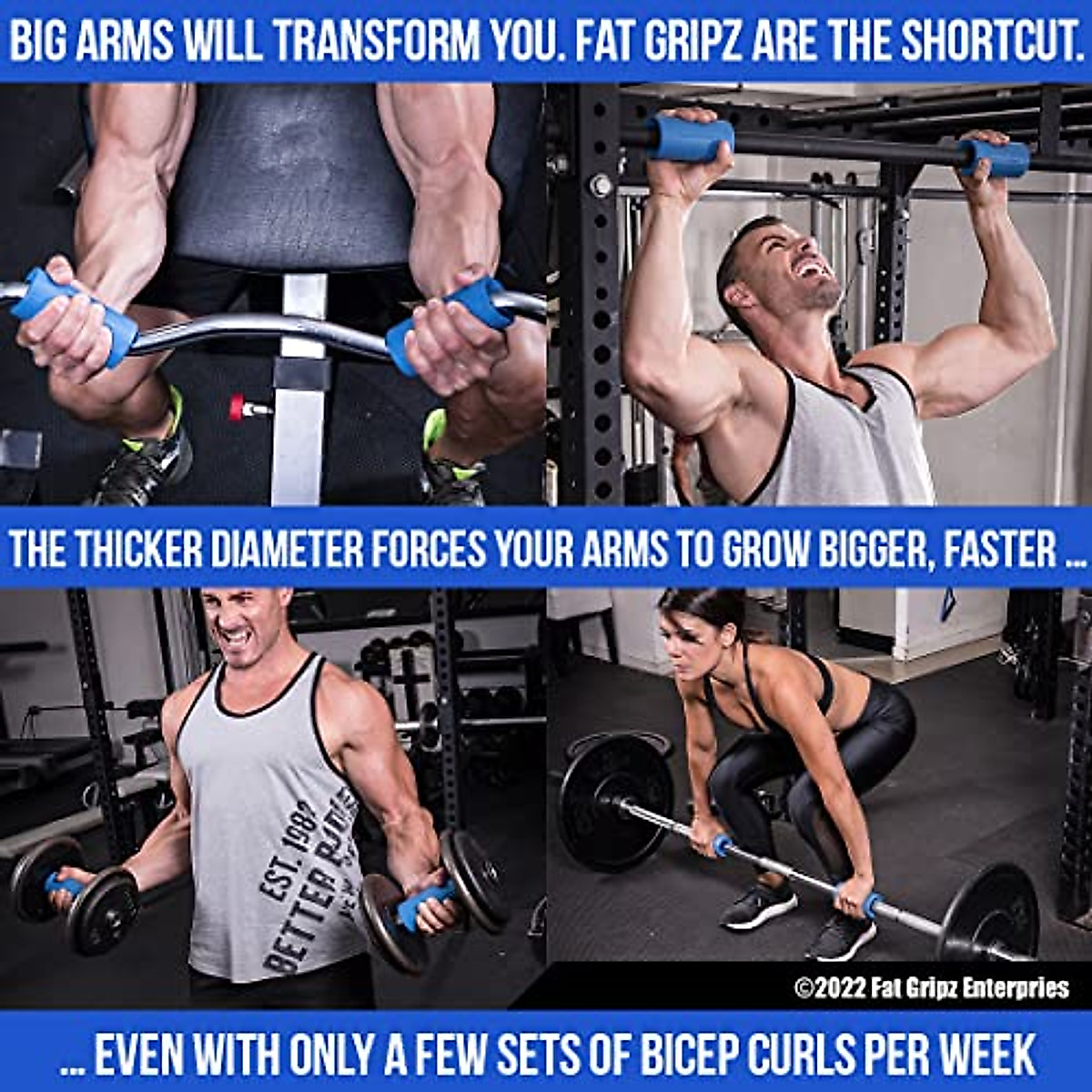 Fat Gripz Pro - The Simple Proven Way to Get Big Biceps & Forearms Fast - at Home Or in The Gym (Winner of 3 Men’s Health Magazine Awards) (2.25” Outer Diameter)