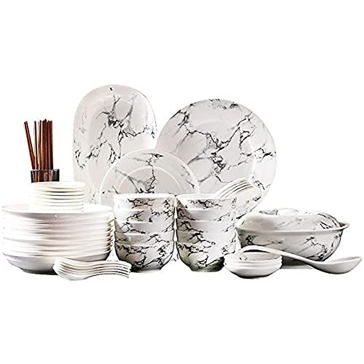 GagalU Dinner SetsDinnerware Set for Home or Special Restaurant, 55PCS Chinese Style Bone China Dinnerware Set Household Phnom Penh Ceramic Bowl Dishes Plate Service for 10