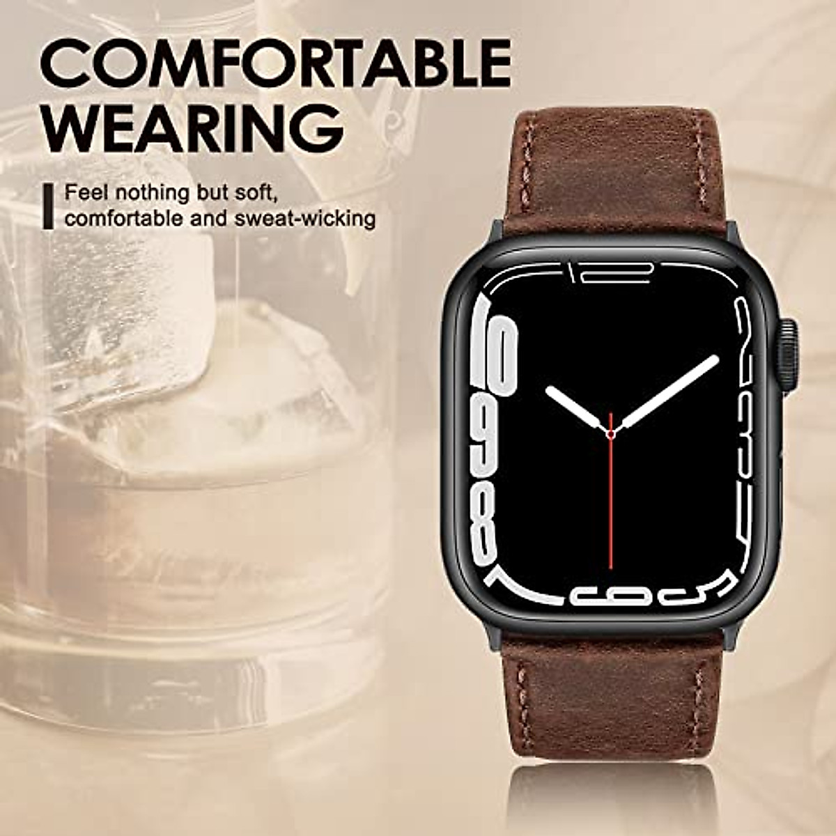 SWEES Leather Band Compatible for Apple Watch 42mm 44mm 45mm, Genuine Leather Replacement Wristband Strap Compatible iWatch Series 7 6 5 4 3 2 1 SE Sports & Edition Men And Women, Retro Brown