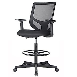 Drafting Chair, Tall Office Chair for Standing Desk, Tall Desk Chair with Adjustable Foot Ring and Armrests, Ergonomic Computer Mesh Chair with Lumbar Support and Adjustable Height，Black