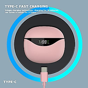 Headphones Wireless Bluetooth with LED Digital Display, T31 Noise Reduction in-Ear Earbuds Deep Bass, IPX7 Waterproof, 36H Playtime with Fast Charging Case, Suitable for Sports and Work - Pink