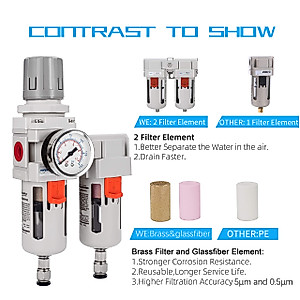 NANPU 1/2" NPT Air Dryer System - 5 Micron Particulate Filter, 0.5 Micron Coalescing Filter & Air Pressure Regulator, Water Trap Separator - Semi-Auto Drain,0-150 psi Gauge, Poly Bowl, Metal Bracket
