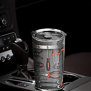 Personalized Mechanic Tools Box Tumbler, Wrench Gifts for Dad Grandpa Husband Uncle on Fathers Day Valentine Anniversary Christmas - Insulated Stainless Steel Mechanic Coffee Travel Mug with Lid 20Oz