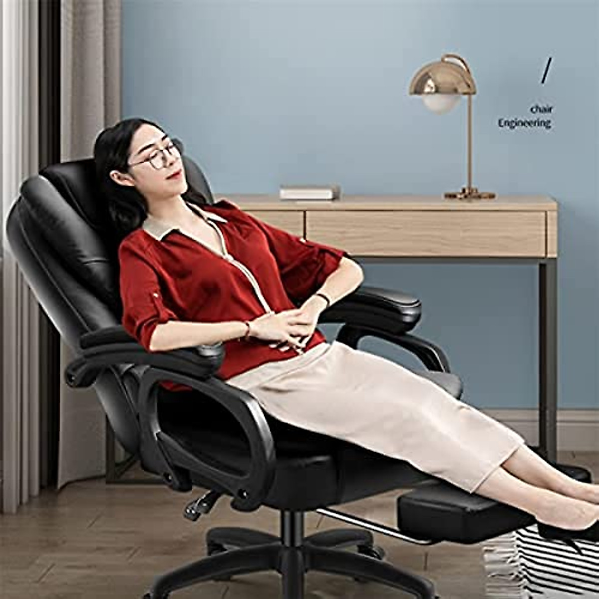 LETREM Executive Office Desk Chair with Armrest,Wheels and Footrest,PU Leather Home Office Desk Chairs,High Back Adjustable Ergonomic Managerial Rolling Swivel Task Chair with Massage A/Black/One sid