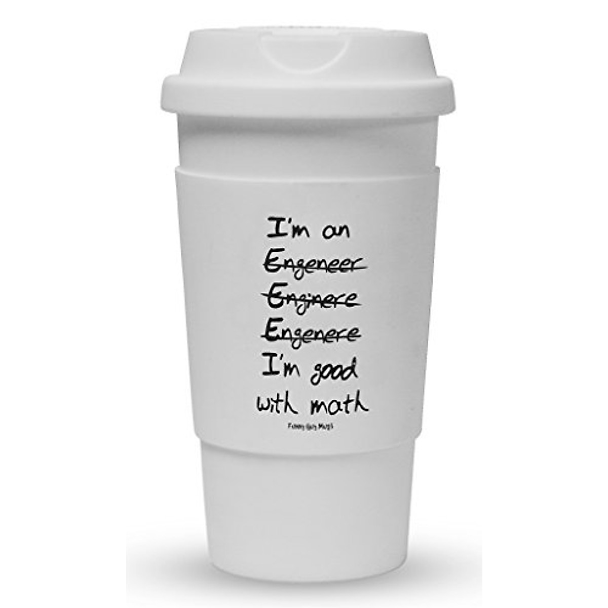 Funny Guy Mugs I'm Good With Math - Engineer Travel Tumbler With Removable Insulated Silicone Sleeve, White, 16-Ounce
