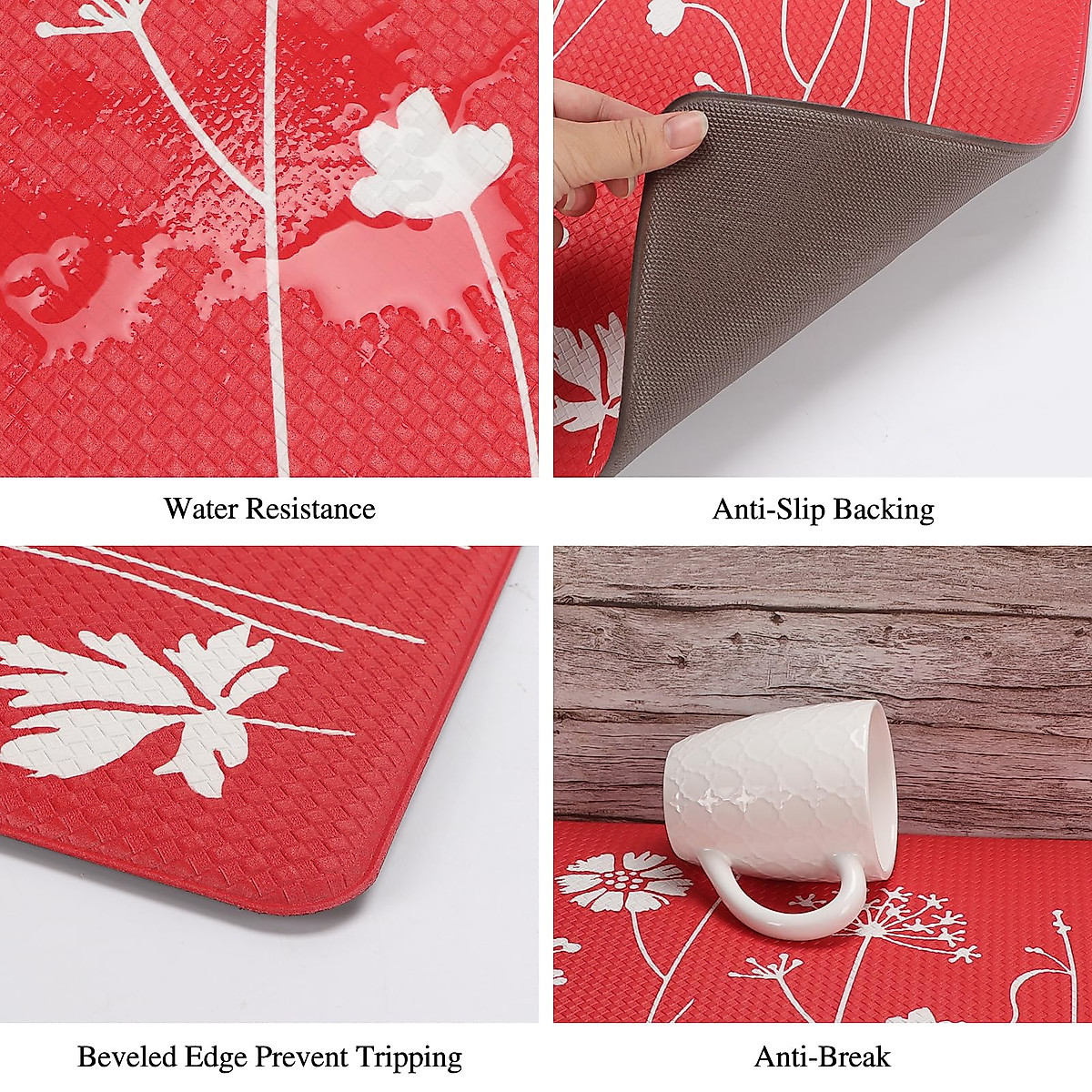 Rempry Kitchen Rug Anti Fatigue, Non Skid Cushioned Comfort Standing Kitchen Mat Waterproof and Oil Proof Floor Runner Mat, Easy to Clean, 17"x59", Red